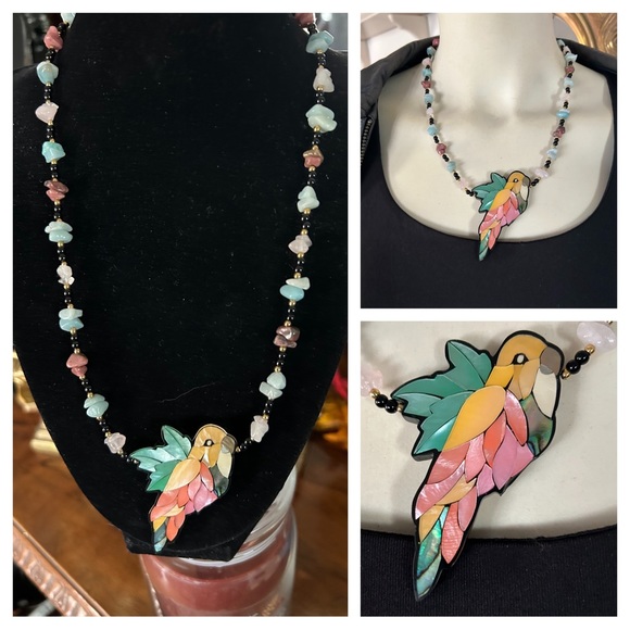 Lee Sands | Jewelry | Vintage Lee Sands Inlaid Parakeet Necklace | Poshmark